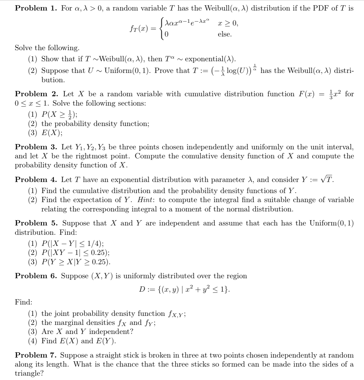 Solved Problem 1. ﻿For α,λ>0, ﻿a random variable T ﻿has the | Chegg.com