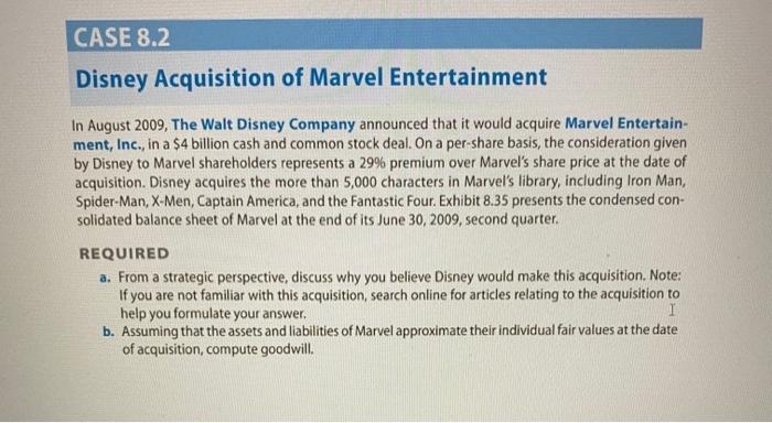 Disney Acquisition of Marvel Entertainment In August | Chegg.com