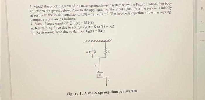 Solved 1. Model the block diagram of the mass-spring-damper | Chegg.com