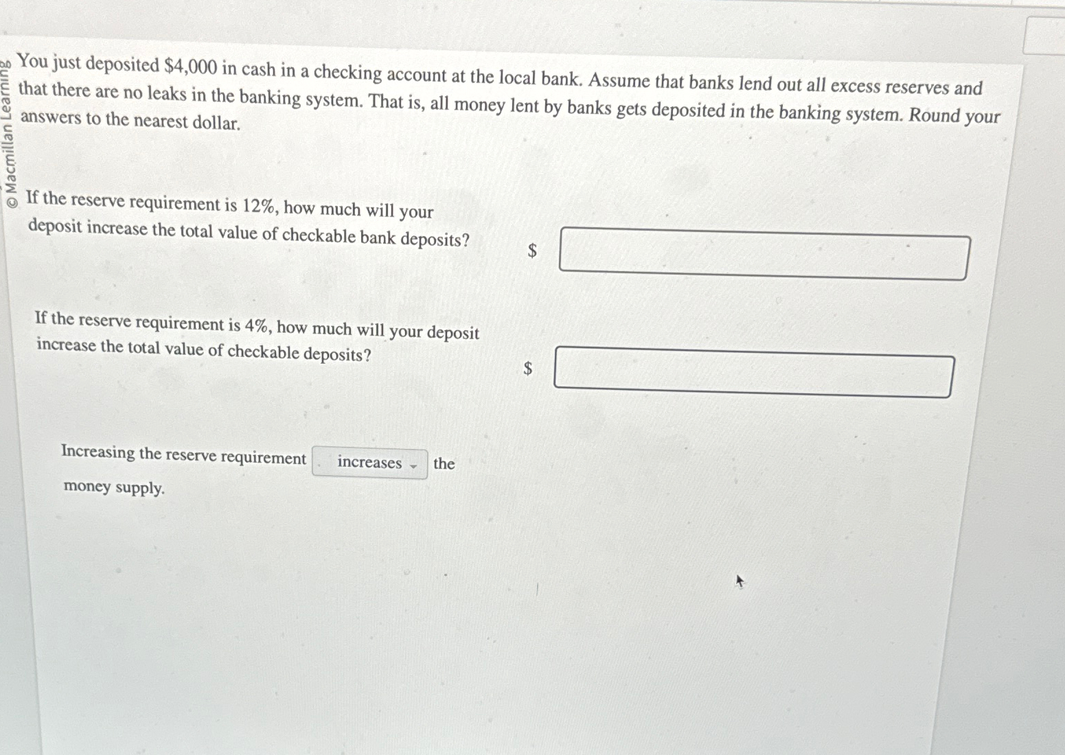 Solved You just deposited $4,000 ﻿in cash in a checking | Chegg.com