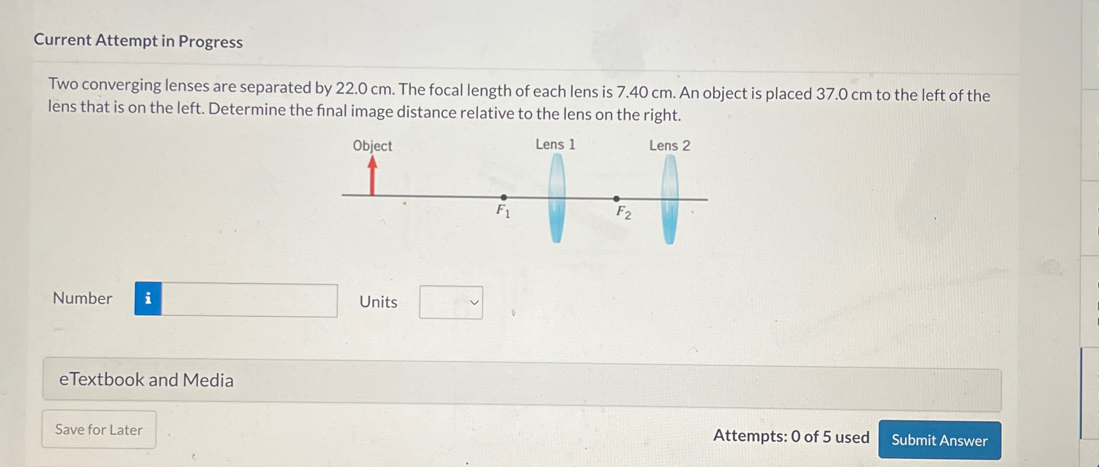 Solved Current Attempt in ProgressTwo converging lenses are | Chegg.com