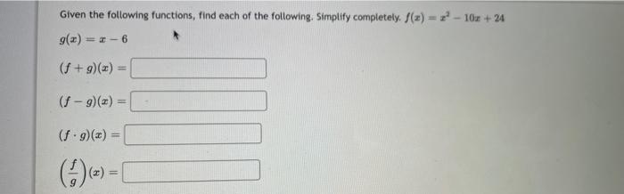 Solved Given the following functions, find each of the | Chegg.com