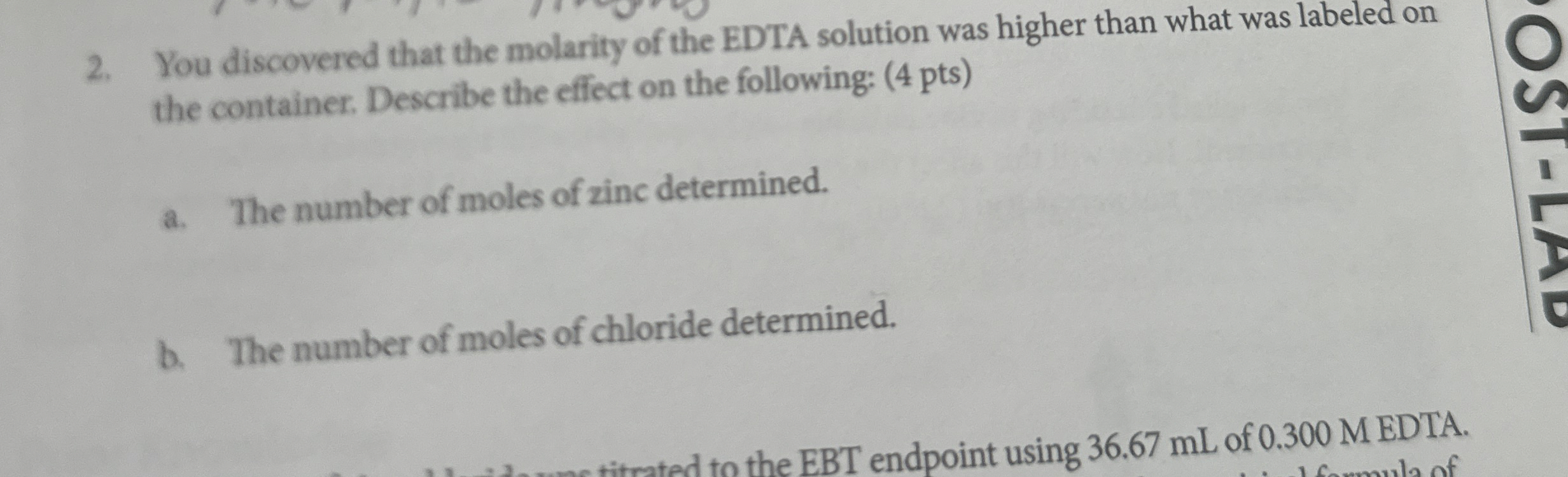 Solved You discovered that the molarity of the EDTA solution | Chegg.com