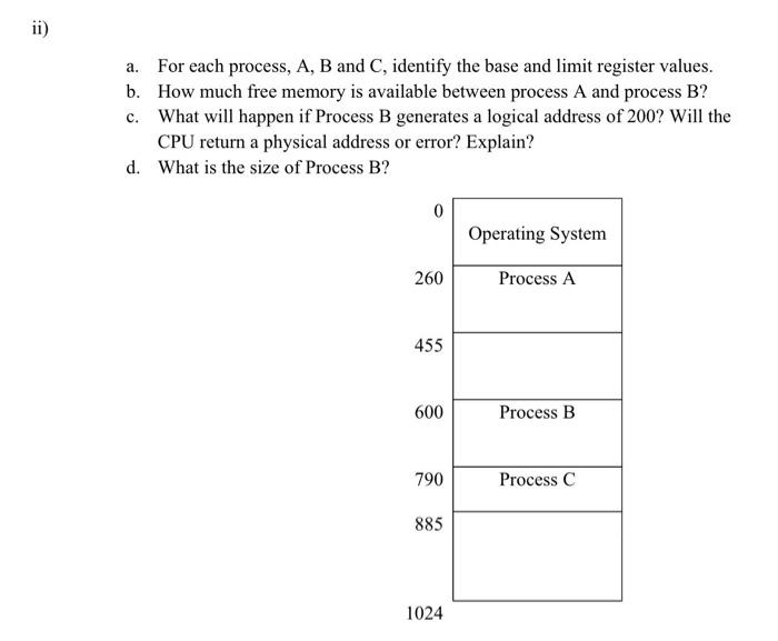 Solved ii) a. For each process, A, B and C, identify the | Chegg.com