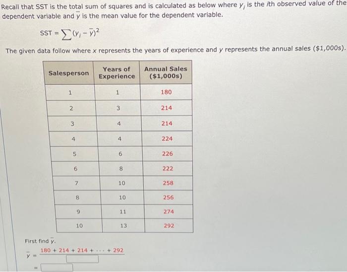 Solved Recall that SST is the total sum of squares and is | Chegg.com