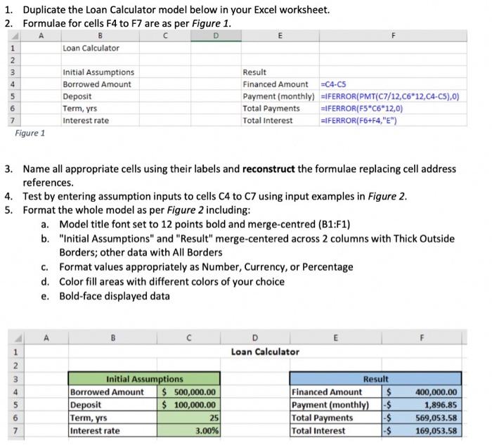 Solved 1. Duplicate the Loan Calculator model below in your | Chegg.com