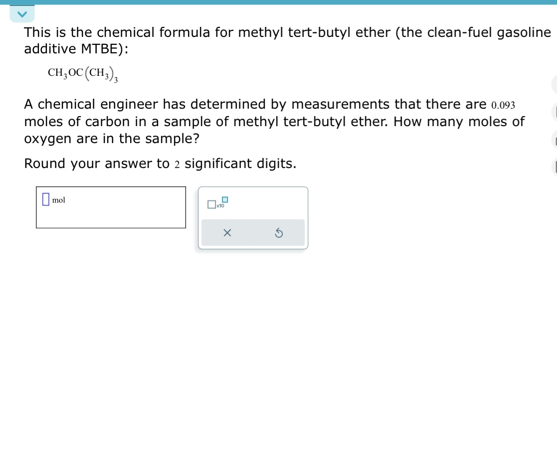 Solved This is the chemical formula for methyl tert-butyl | Chegg.com