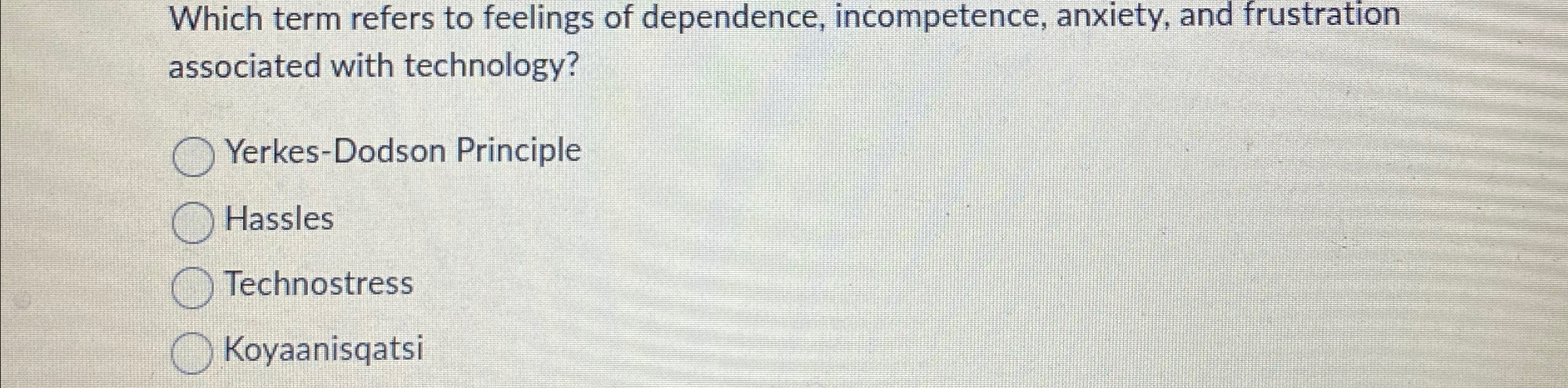 Solved Which term refers to feelings of dependence, | Chegg.com
