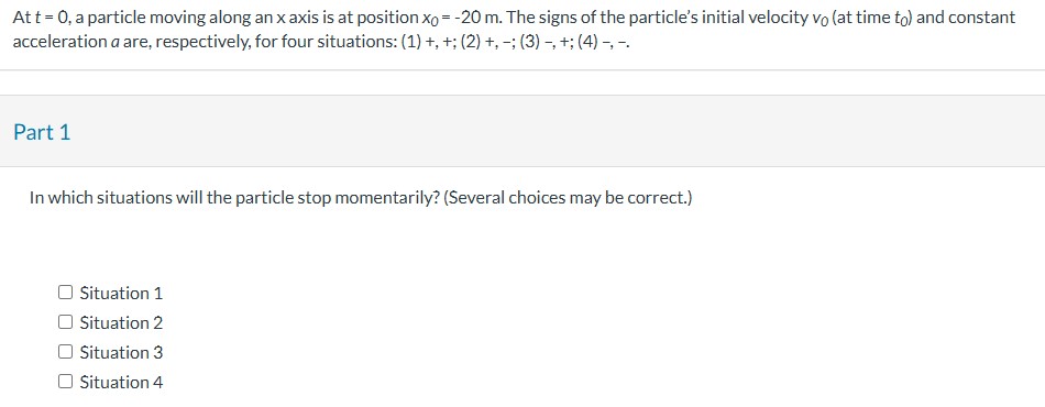Solved At \( ﻿t=0 \), ﻿a particle moving along an \( ﻿x \) | Chegg.com