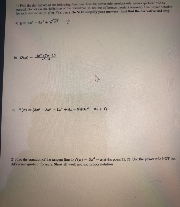 Solved 1) Find the derivatives of the following functions. | Chegg.com