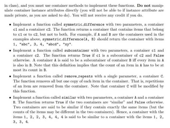 Solved Problem 1 (45 points ] Container objects. This | Chegg.com
