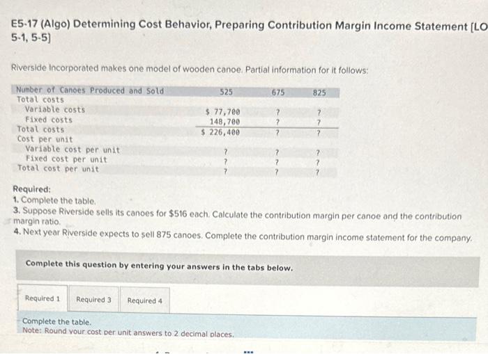 Solved E5-17 (Algo) Determining Cost Behavior, Preparing | Chegg.com