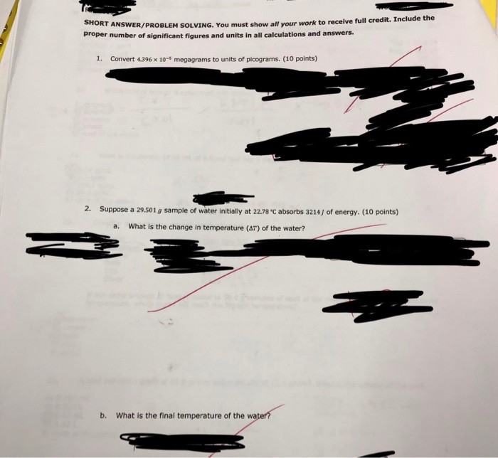 Solved SHORT ANSWER/PROBLEM SOLVING. You must show all your | Chegg.com