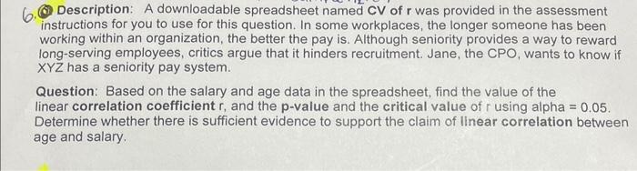 (6) Description: A downloadable spreadsheet named CV | Chegg.com