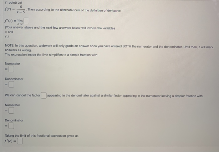 Solved (1 point) Let 6 Then according to the alternate form | Chegg.com