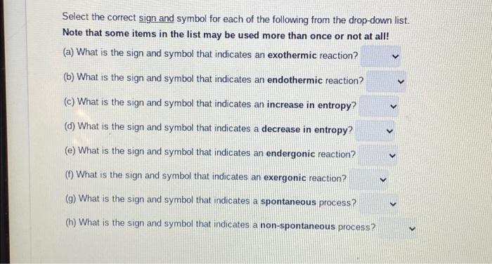 Solved Select the correct sign and symbol for each of the | Chegg.com