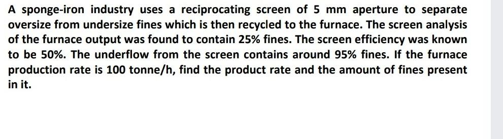 Solved A sponge-iron industry uses a reciprocating screen of | Chegg.com