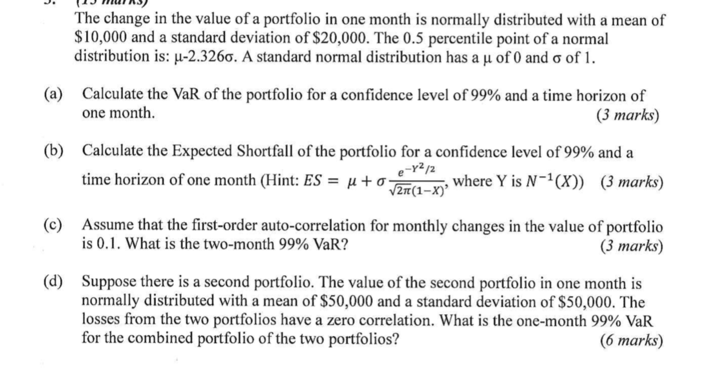 Solved The change in the value of a portfolio in one month | Chegg.com