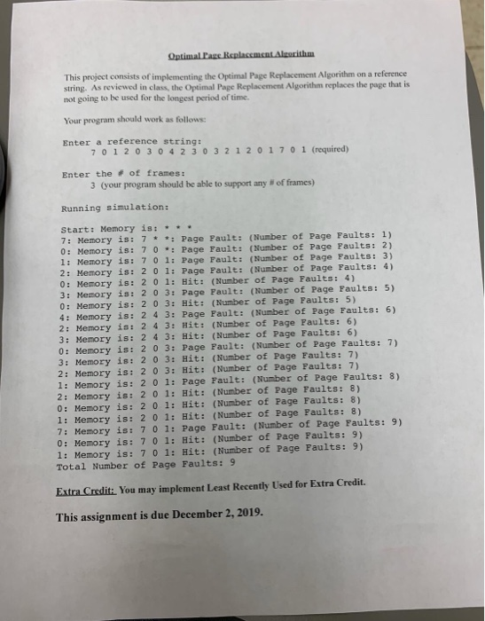 Solved Optimal Page Replacement Algorithm This project | Chegg.com