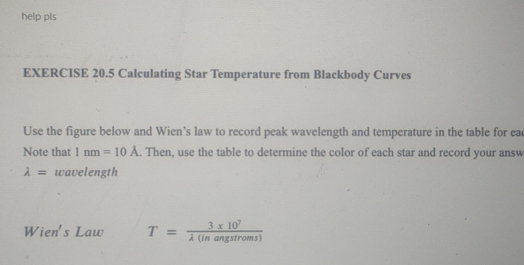 Solved help plsEXERCISE 20.5 ﻿Calculating Star Temperature | Chegg.com