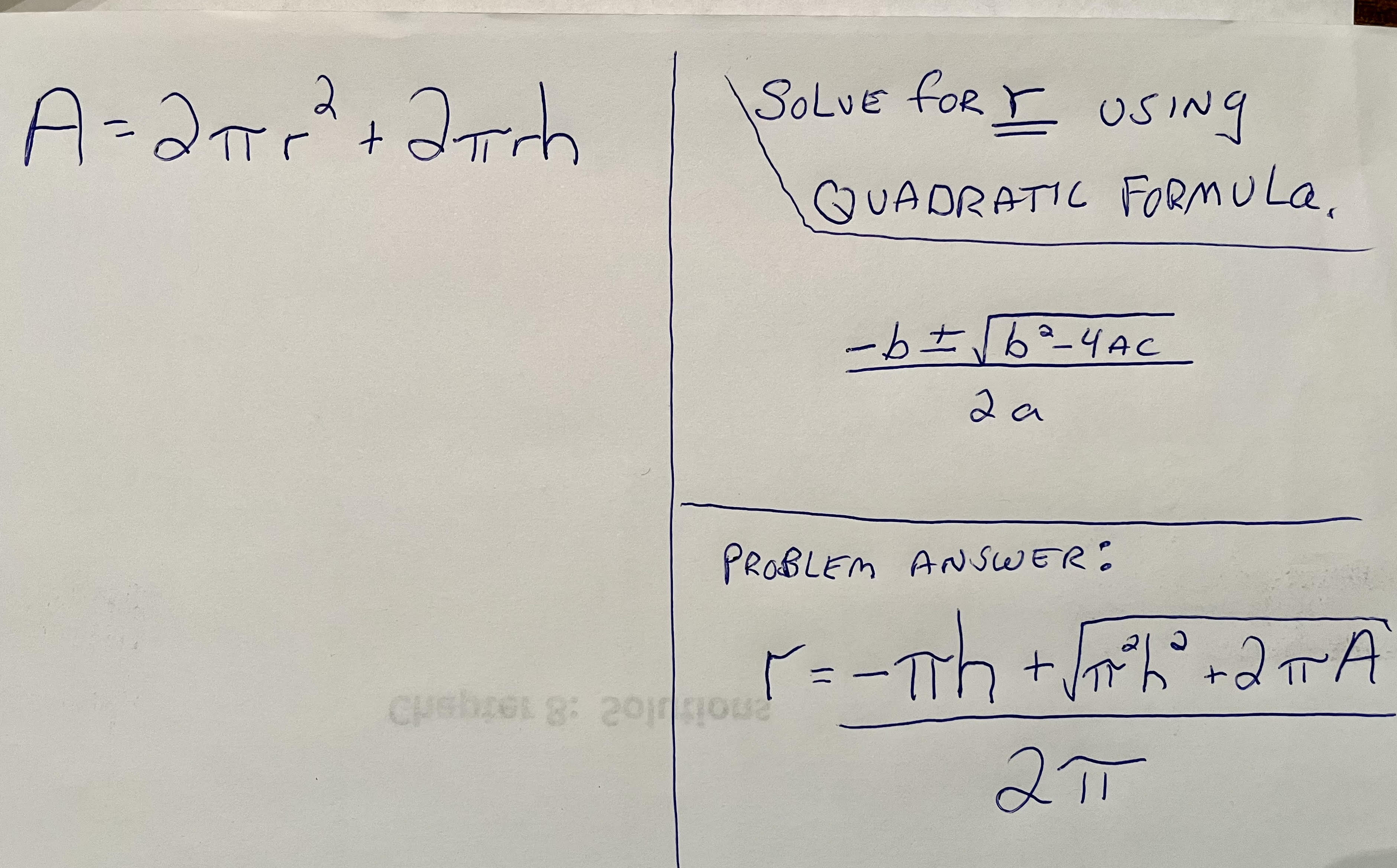 Solved A=2πr2+2πrhsolve for using QUADRATIC | Chegg.com