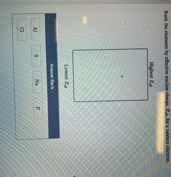 Solved Rank the elements by effective nuclear charge, Zeff, | Chegg.com