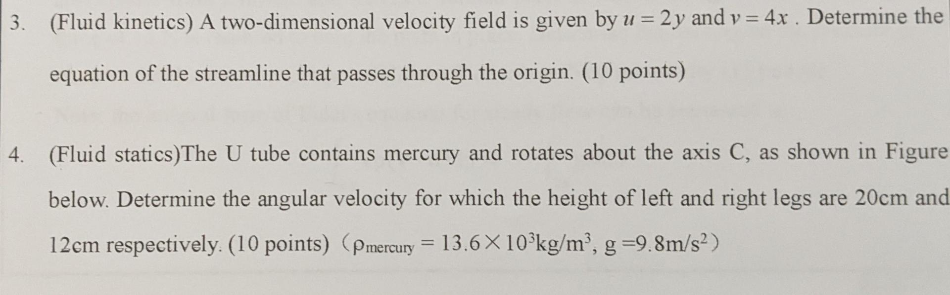 Solved == 3. (Fluid kinetics) A two-dimensional velocity | Chegg.com