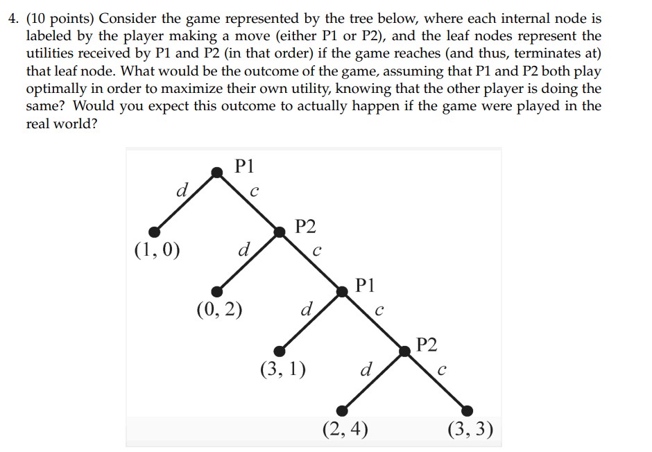 Solved 4. (10 ﻿points) ﻿Consider the game represented by the | Chegg.com