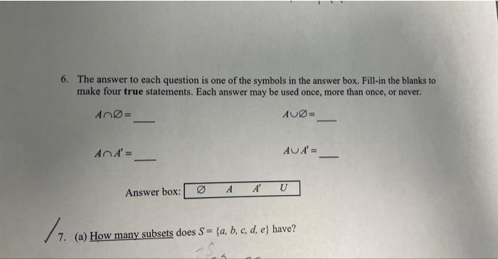 Solved 6. The answer to each question is one of the symbols | Chegg.com