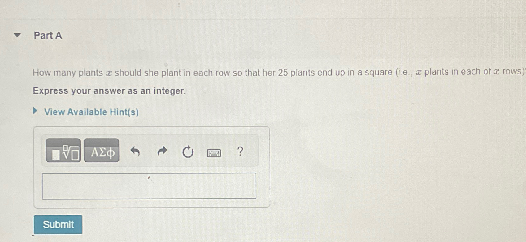 Solved Part AHow many plants x ﻿should she plant in each row | Chegg.com