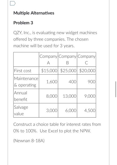 Solved QZY, Inc., is evaluating new widget machines offered | Chegg.com