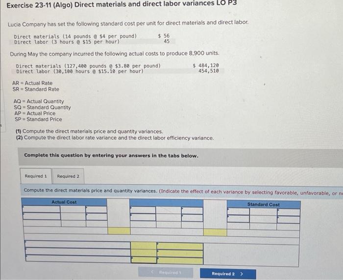 Solved Exercise 23-11 (Algo) Direct materials and direct | Chegg.com