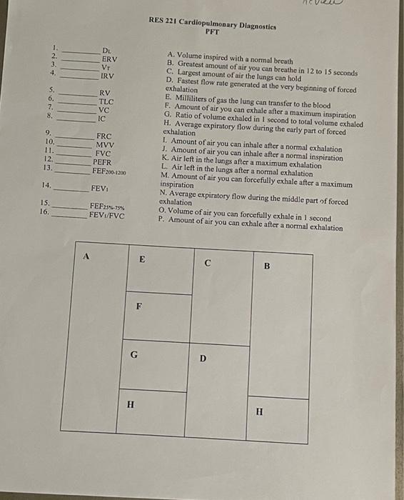 Solved PFT 1. 2. De 3. ERV 4. VT 5. IRV 6. RV 7. TLC 8. VC | Chegg.com