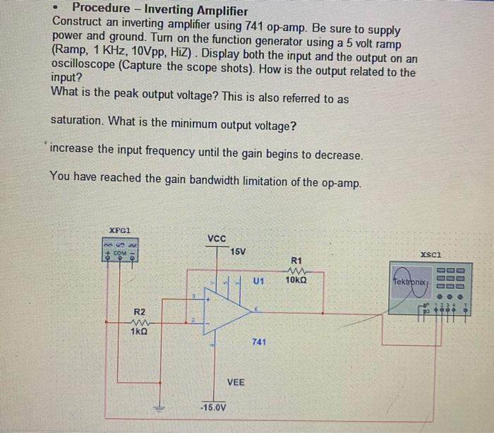 Solved - Procedure - Inverting Amplifier Construct an | Chegg.com