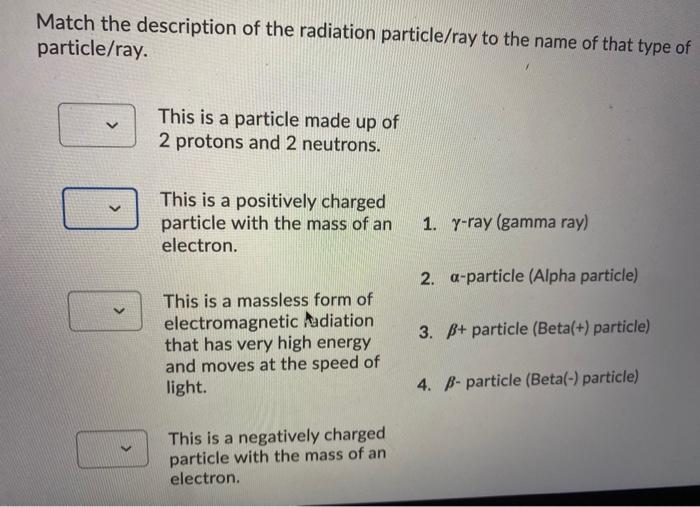 Solved Match the description of the radiation particle/ray | Chegg.com