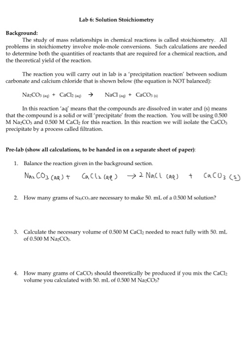 Solved Lab 6: Solution Stoichiometry Background: The study | Chegg.com