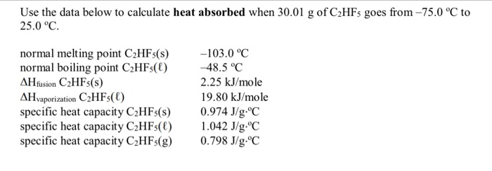 Solved Use the data below to calculate heat absorbed when | Chegg.com