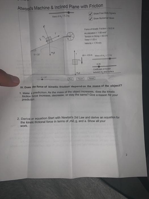 Solved Atwood's Machine & Inclined Plane with Friction wees | Chegg.com