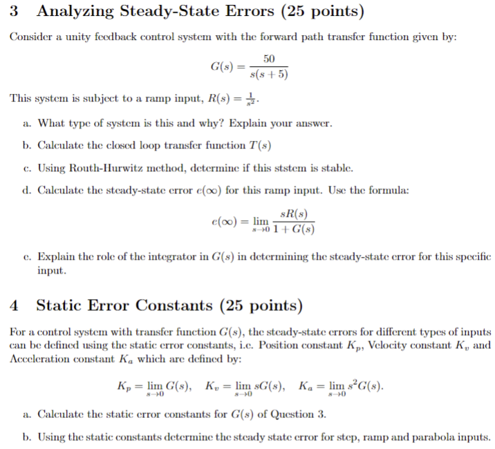 Solved 3 ﻿Analyzing Steady-State Errors (25 ﻿points)Consider | Chegg.com
