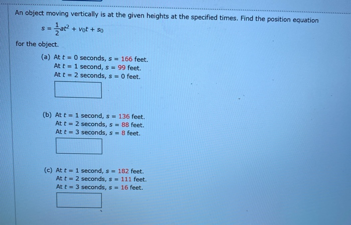 Solved An object moving vertically is at the given heights | Chegg.com