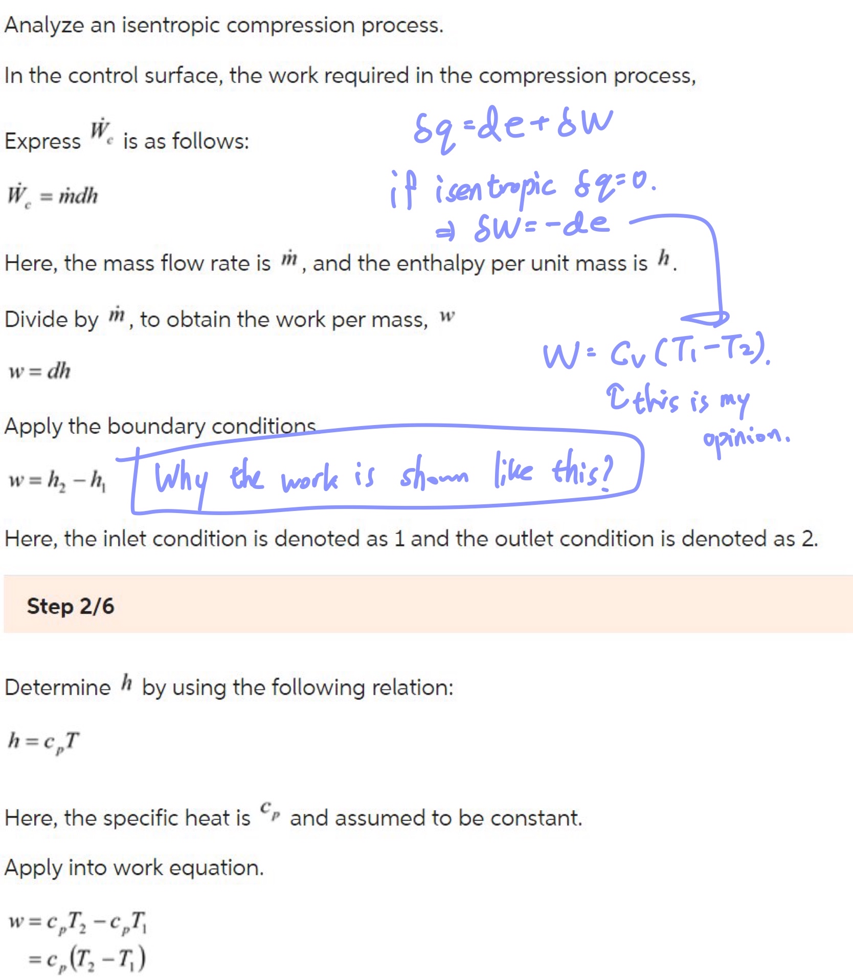 Solved I don't know why w=h2-h1 ﻿and not w=e2-e1 | Chegg.com