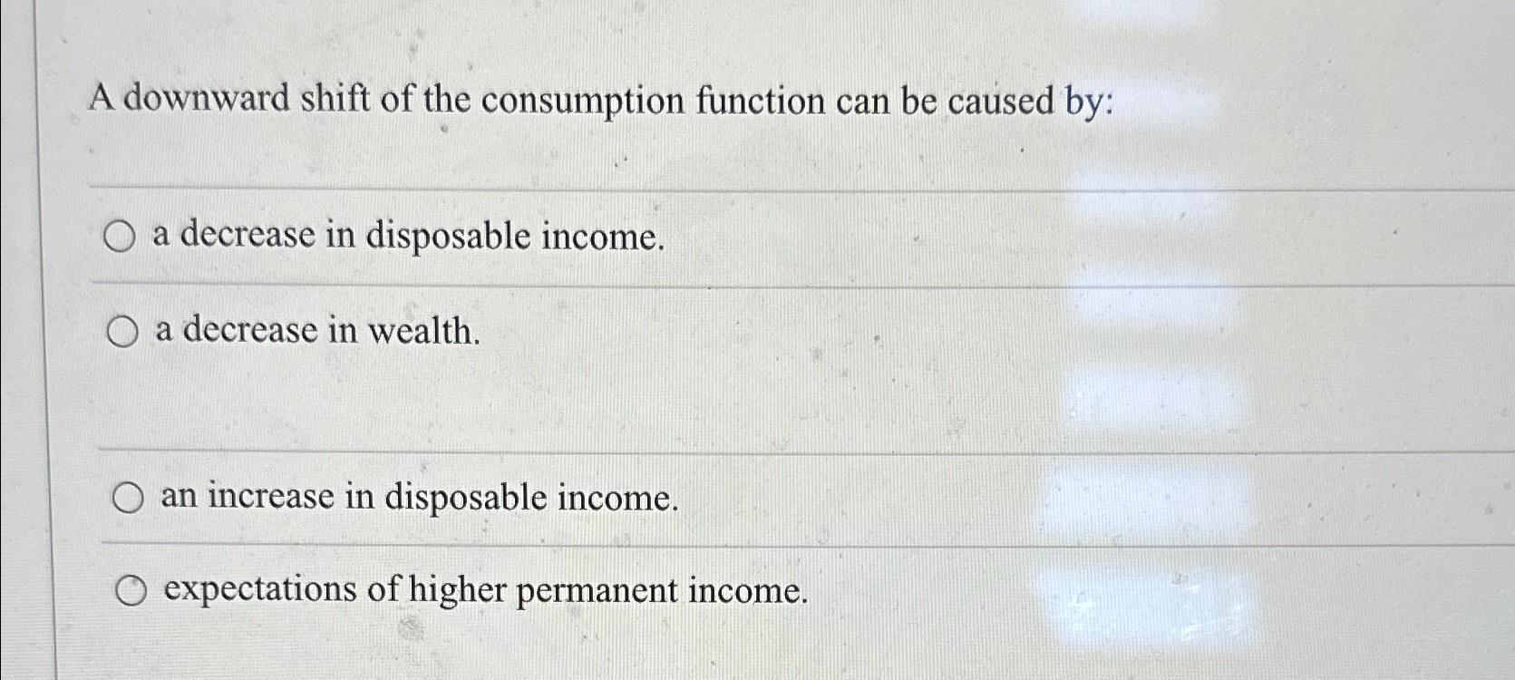 Solved A downward shift of the consumption function can be | Chegg.com