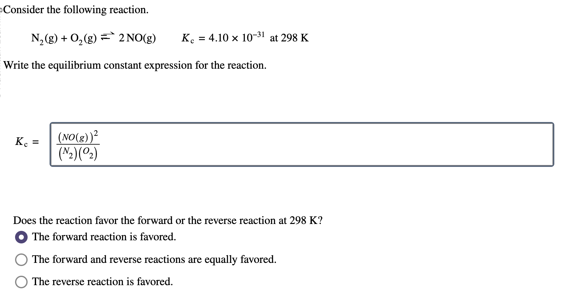 Solved Does the reaction favor the forward or the reverse | Chegg.com