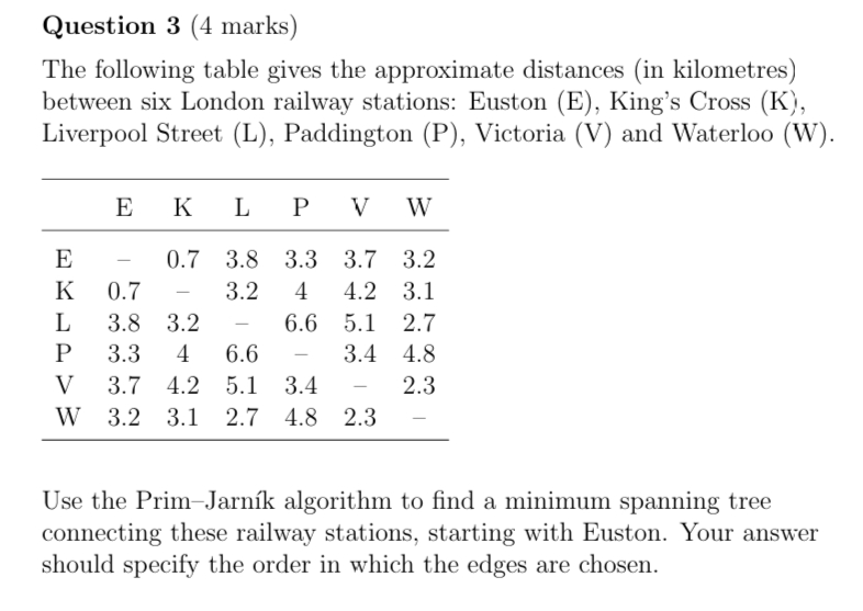 Question 3 (4 ﻿marks) ﻿The following table gives the | Chegg.com