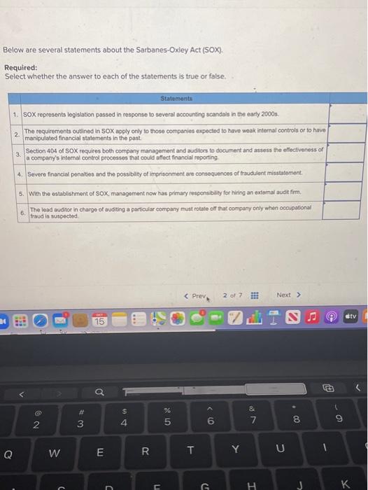 Solved Below are several statements about the Sarbanes-Oxley | Chegg.com
