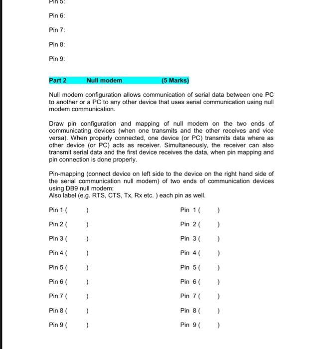 Solved Name: Objective: List and label pins on DE9 (or DB9) | Chegg.com