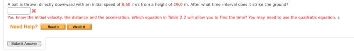 Solved A ball is thrown directly downward with an initial | Chegg.com