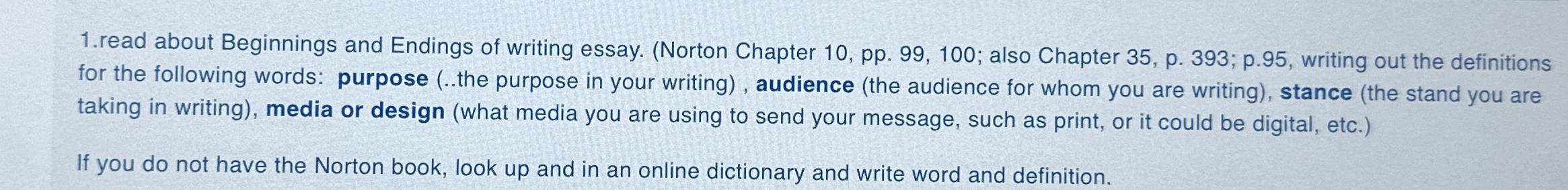 Solved 1.read about Beginnings and Endings of writing essay. | Chegg.com