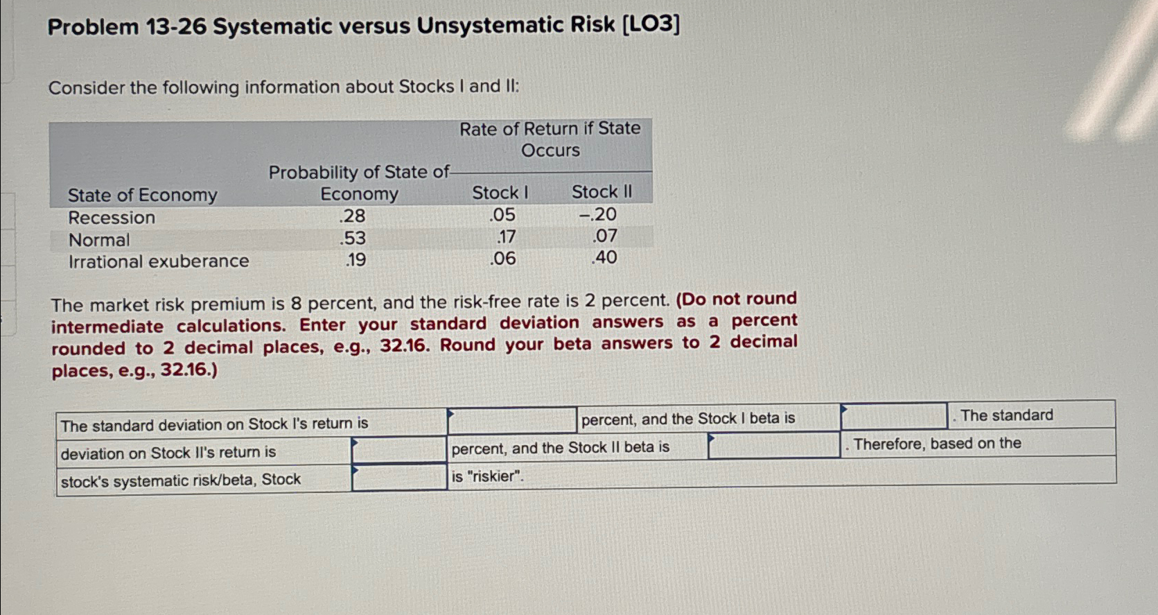 Solved Problem 13-26 ﻿Systematic versus Unsystematic Risk | Chegg.com