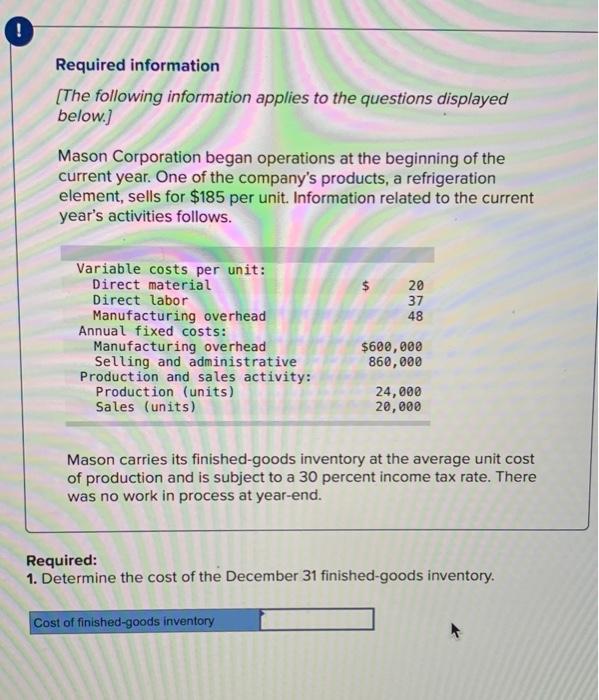 Solved Required information [The following information | Chegg.com